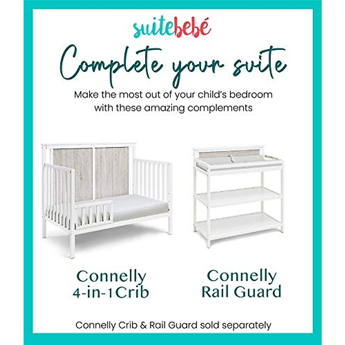 Suite Bebe Connelly Crib to Full Bed Conversion Kit Only, Adjustable in White - Quick Ship, Full Size Bed