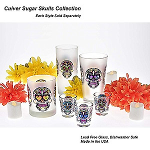 Culver Sugar Skulls Decorated Frosted Deluxe Cooler/Tumbler Glasses, 15-Ounce, Set of 4