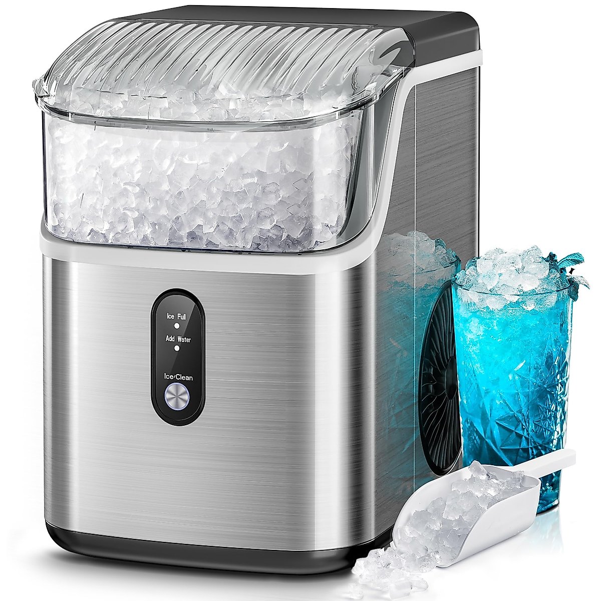 Kismile Nugget Ice Makers Countertop,Pebble Ice Maker Machine with Chewable Ice, 35lbs/Day,One-Click Operation,Self-Cleaning Countertop Ice Machine,Pellet Ice Maker Countertop for Home/Kitchen/Office