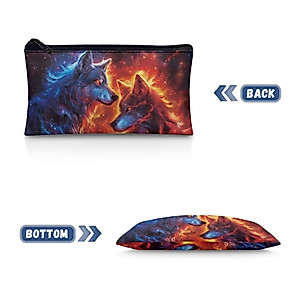 Suhoaziia Fire Flame Wolf Pencil Box Organizer for Classroom Zipper Stationery Pencil Bags Girls Boys Kids Women Men Stationery Bag School Pen Pouch for Purse Notebook Planner