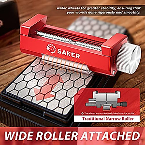 Saker Honing Guide with Whetstone - Red Off-Center Upgraded Honing Tool and Diamond Sharpening Stone Set Kit for Knife, Short Chisels and Planes, Fine/Coarse Plate, 400/1000/Grit, (X39819)