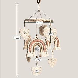 ELYESE Crib Mobile for Girls, Rainbow Baby Mobile, Handmade Mobile for Crib, Macrame Baby Mobile for Crib, Boho Baby Crib Mobile, Natural Crib Mobile (Pink)