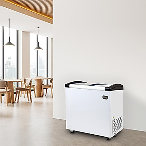 GRS Glass Door Small Chest Freezer - 4.13 Cubic Feet Small Deep Freezer with LED Light and 2 Removable Baskets, Mini Freezer Ideal for Ice Cream and Frozen Novelties