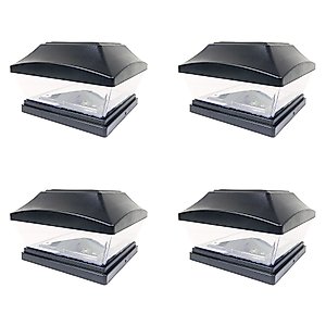 iGlow 4 Pack Black Outdoor Garden 6 x 6 Solar SMD LED Post Deck Cap Square Fence Light Landscape PVC Vinyl Wood