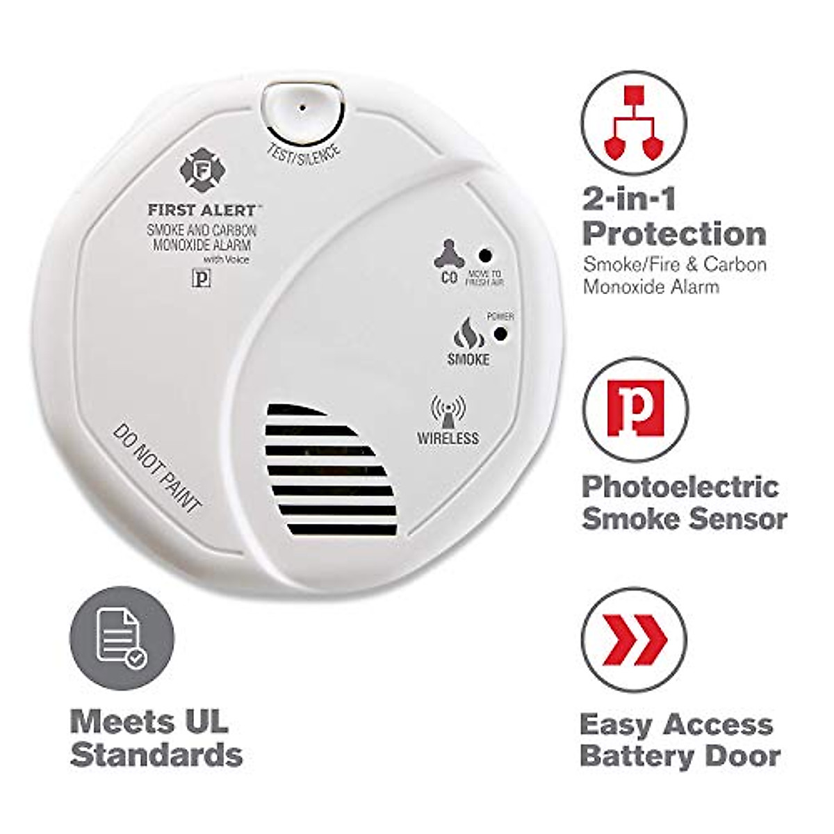 First Alert Powered Alarm SCO5CN Combination Smoke and Carbon Monoxide Detector, Battery Operated, 1 Pack, White