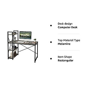 Bestier Computer Desk with Shelves - 47 Inch Home Office Desks with Bookshelf for Study Writing and Work - Plenty Leg Room and Easy Assemble, Gray