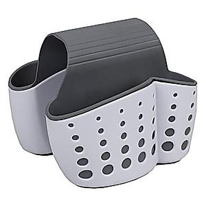 Home Basics Draining Dual Sink Saddle Sponge Holder Organizer for Double Sink, White/Grey
