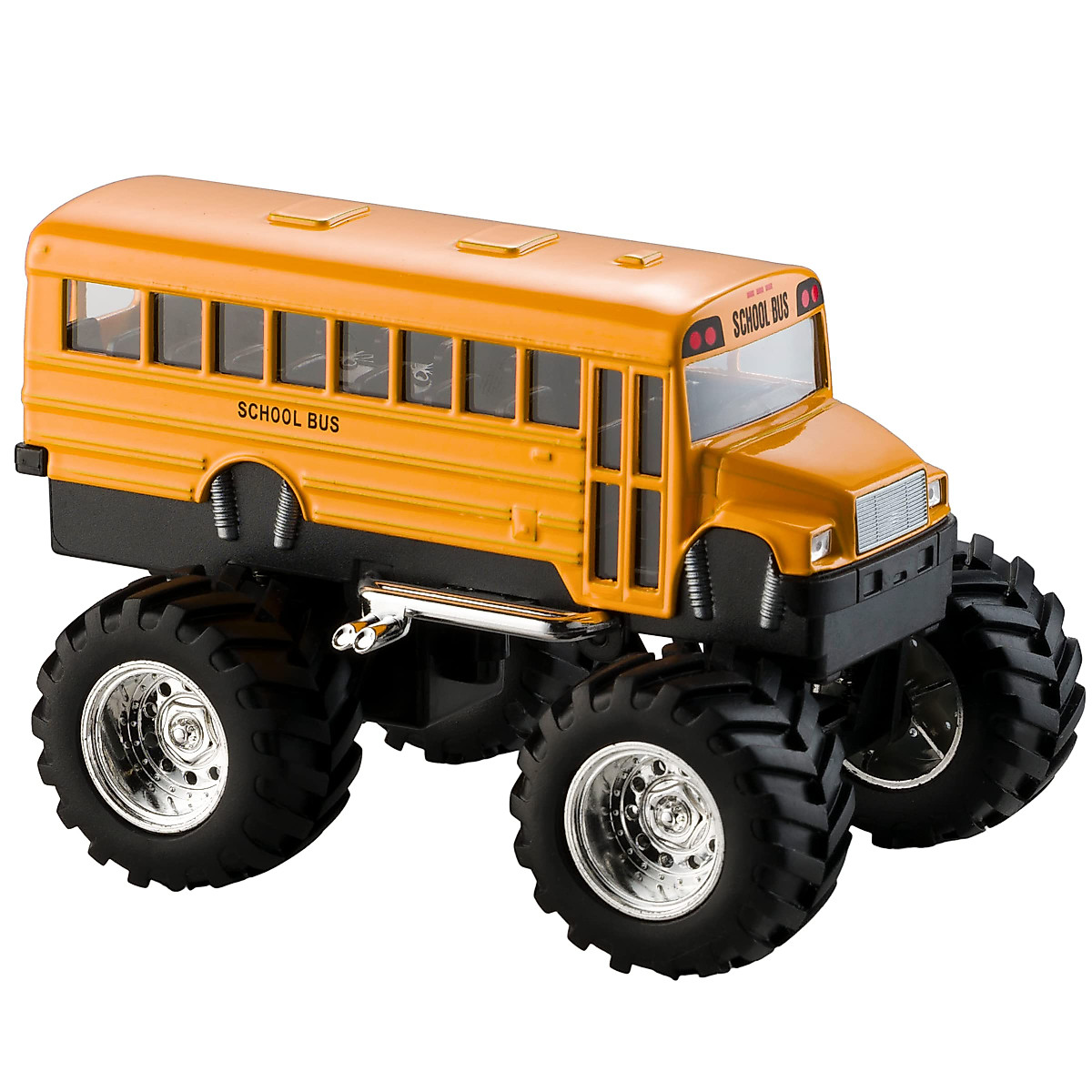 Bedwina Die Cast Yellow School Bus - 2 Pack Set Monster Truck School Bus, Pull Back Car Toys, Play Vehicles and Gifts for Kids Great for Party Favors, Stocking Stuffers
