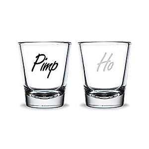 PIMP & HO Shot Glass (Set of 2) Novelty Gifts for Women/Men- Engagement gift, wedding gift, Unique Birthday Present Gift for Her, Him, Wife, Girlfriend, Boyfriend, Gag Gift for Couples-USA Made