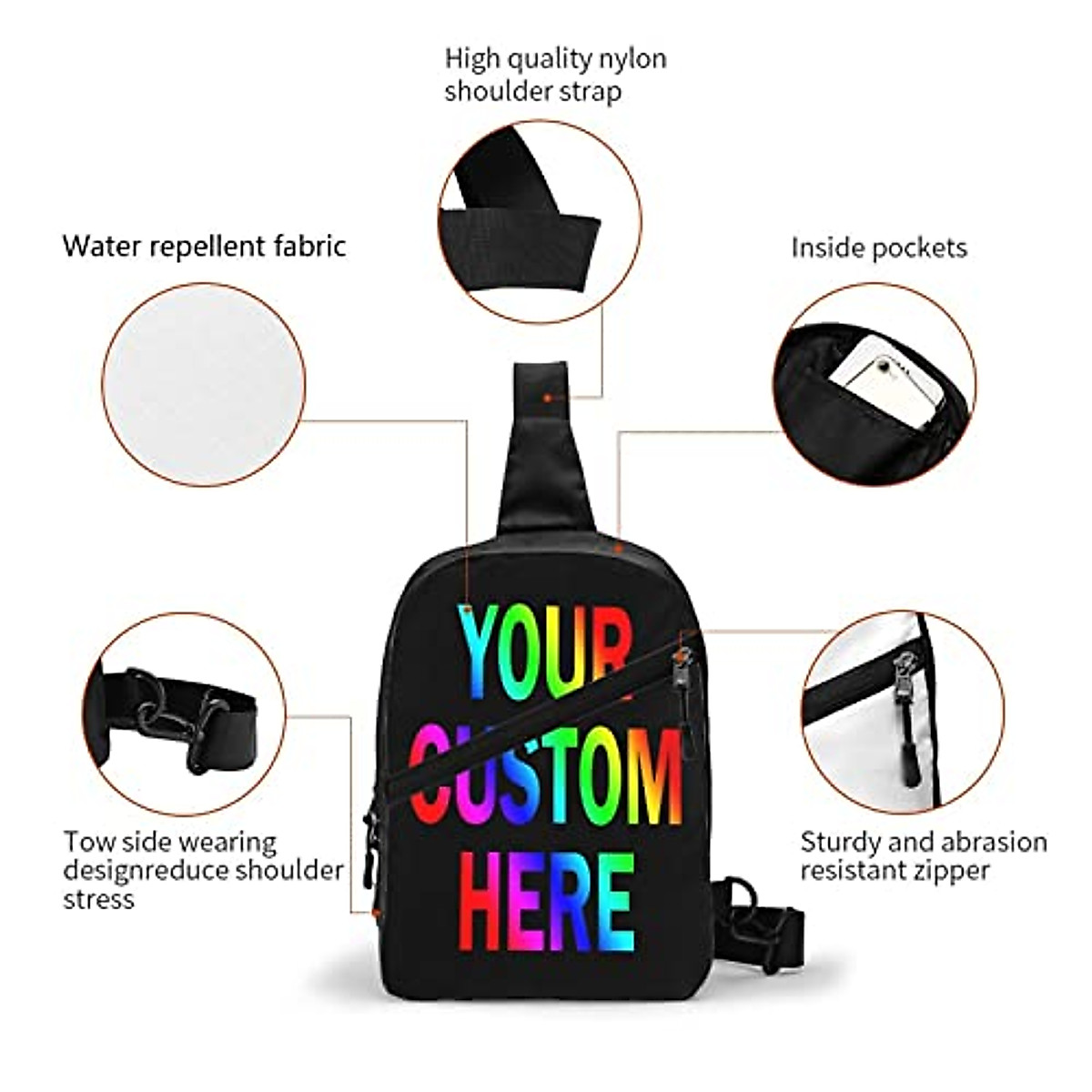 Custom Bag Sling Crossbody Bags Chest For Men Women Design Your Own Personalized Shoulder Backpack Travel Hiking Daypacks With Text Image Daypack Casual Black-2