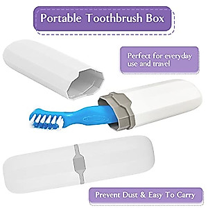 Jutieuo 8Pcs Denture Case Kit, 2 Denture Bath Case Cups, 2 Dual-Headed Denture Toothbrushes, 2 Portable Brush Boxes, 2 Retainer Holder Boxes, Dentures Holder for Travel Retainer Cleaning (Blue)