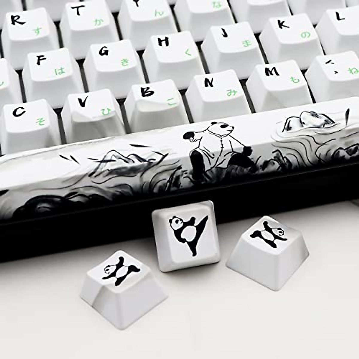 JSJT Custom Keycaps 110 Keys Panda Keycaps PBT Dye Sublimation Japanese Keycaps OEM Profile Keycaps with Keycap Puller for Cherry MX Switch 104/87/71/61 60 Percent Mechanical Keyboard