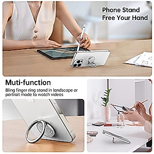 Syncwire Cell Phone Ring Holder Stand, Bling Bling Finger Ring Kickstand 360° Rotation Sparkle Phone Grip for Magnetic Car Mount Compatible with iPhone,Samsung,Pixel, All Smartphones - Glitter Silver