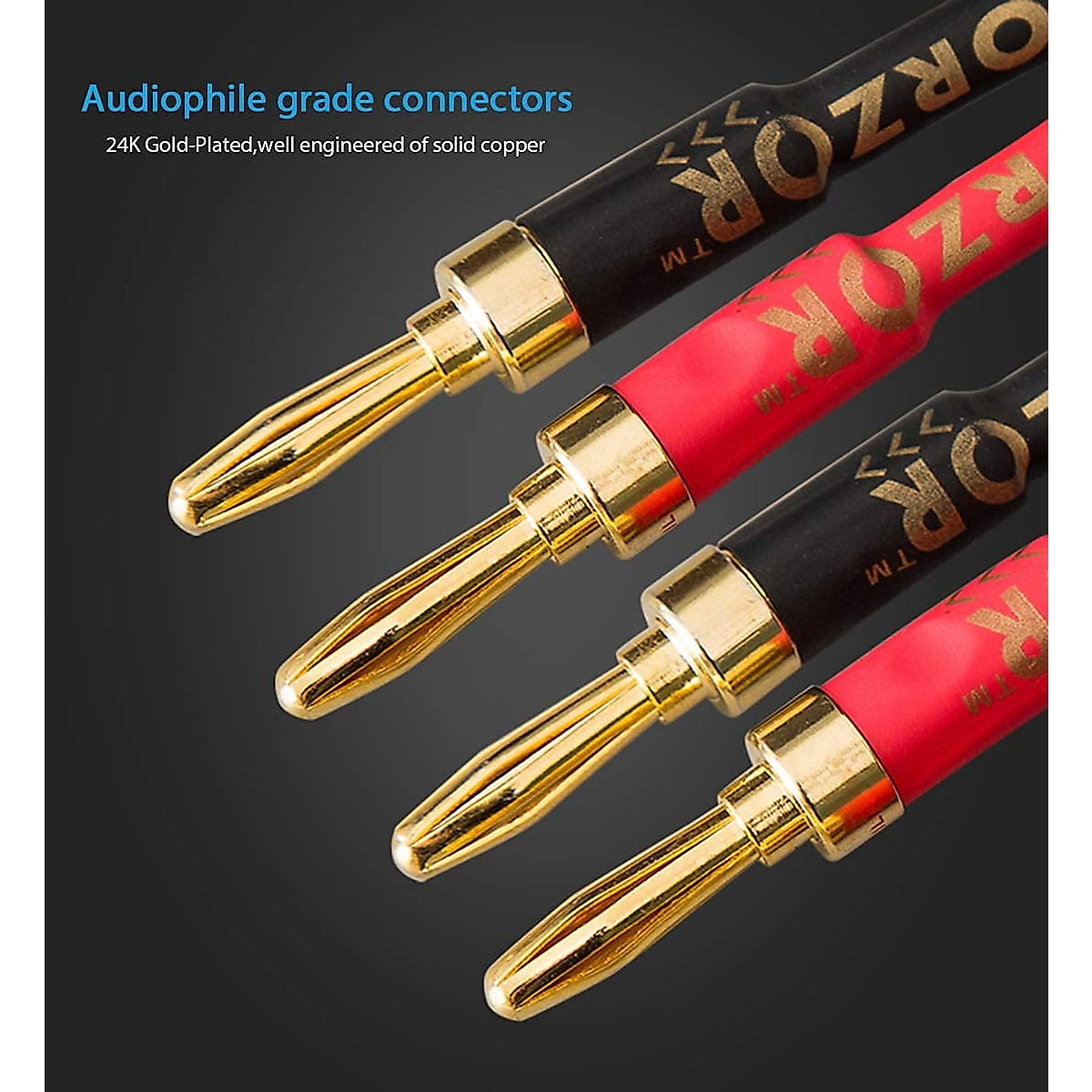 JORZOR 1 Pack 10AWG Speaker Cable,with Gold Plated Banana Plug, Oxygen Free Copper (1 Pack（3.3FT）)