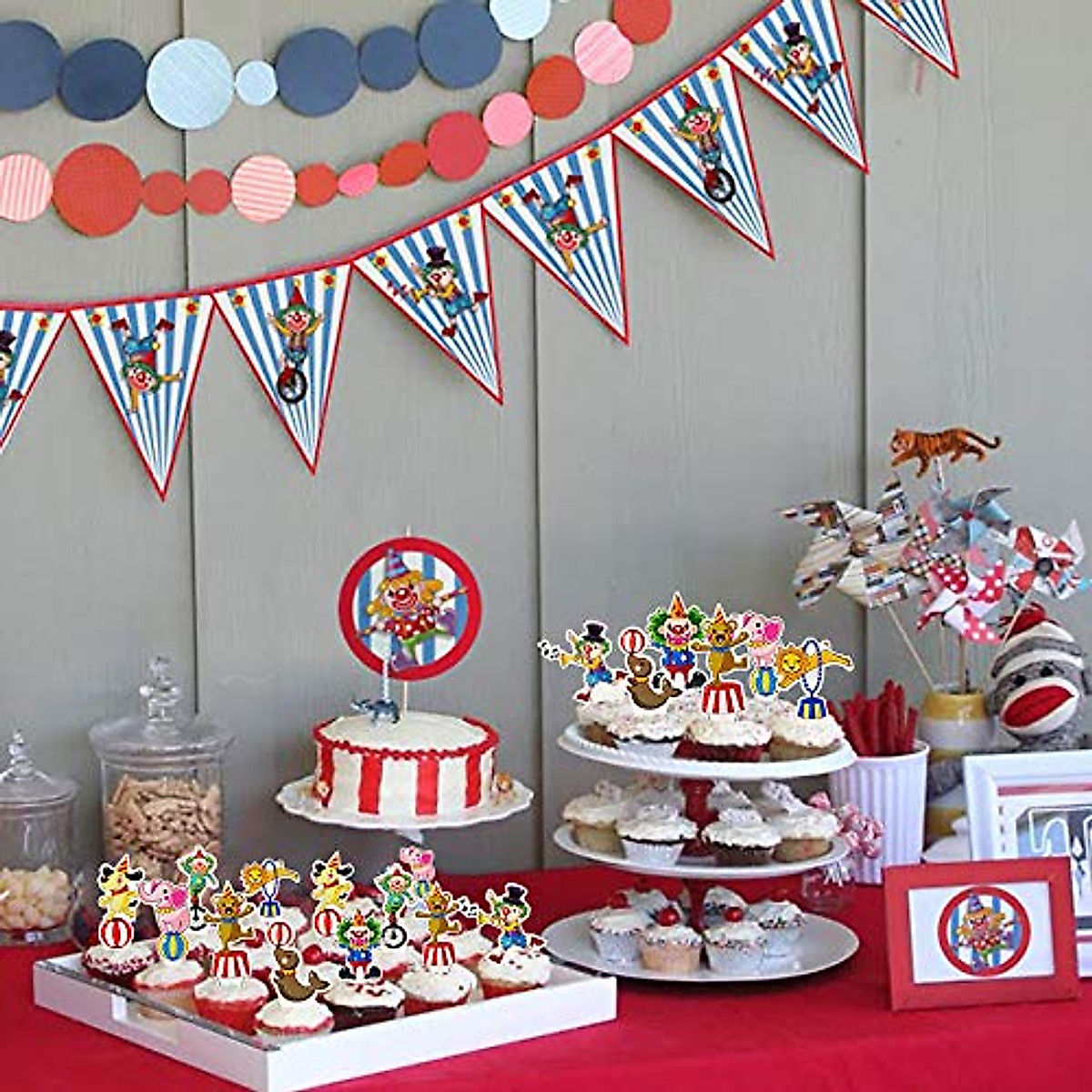 48 Pieces Circus Animal Cupcake Topper for Carnival Themed Baby Shower Kids Birthday Party Favor Supplies Lion Bear Elephant Cake Decorations
