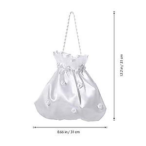 LUOEM Satin Bridal Wedding Money Bag White Bridal Bridesmaid Satin Flower Decorated Bag Handbag with Pearl for Dollar Dance Bridal Purse Wedding Favor