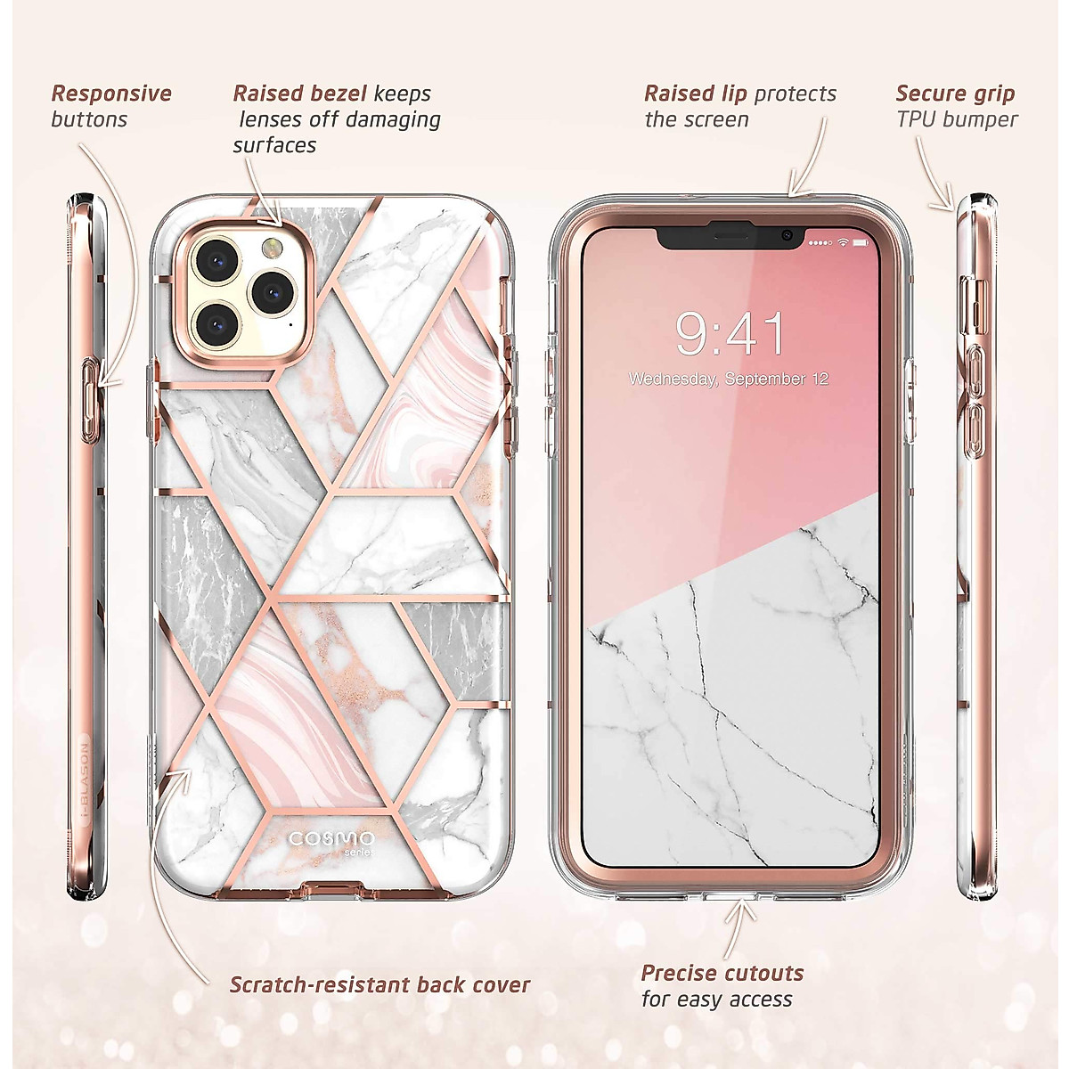 i-Blason Cosmo Series Case for iPhone 11 Pro 5.8 inch, Slim Full-Body Stylish Protective Case with Built-in Screen Protector (Marble)
