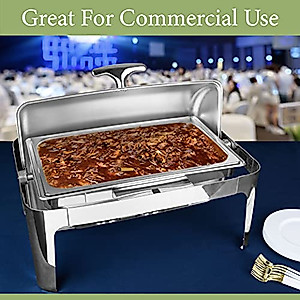 Deluxe Chafer Dish -8-quart capacity Full-Size S/S rectangular Includes Food Pan, Water Pan and Fuel Holders shiny silver, keeps food warm in catered events (8-Qt with Full Size Pan) CHEFQ