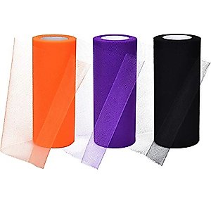 3 Spools Halloween Tulle Rolls Tulle Netting Rolls Tulle Fabric Spool Ribbons, 6 Inches by 75 Feet (Black, Orange and Purple)