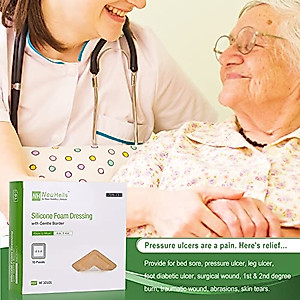 Silicone Adhesive Foam Dressing with Gentle Border 4''x4'' for Bed Sore Leg Ulcer 10 Pack, High Absorbency Waterproof Silicone Wound Bandage for Foot Diabetic Ulcer