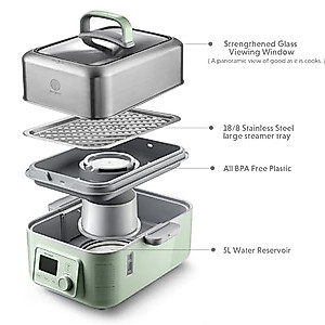 BUYDEEM G553 5-Quart Electric Food Steamer for Cooking, One Touch Vegetable Steamer, Digital Multifunctional Steamer, Quick Steam in 60s, Stainless Steel Steamer Tray, No Stew Pots Included