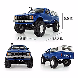 Apawband RC Crawler WPL C24 RC Rock Crawler RC Truck 4x4 Off Road RTR, 1/16 Scale Remote Control Truck All Terrain 2.4 Ghz with Proportional Steering LED Lights Hobby Toys Adult