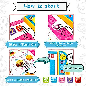 ZeenKind Spanish & English Talking Book for Kids 2 3 4 5 6 Years Old, Learn Spanish Activity Sound Books for Kid Toddlers, Interactive Learning Bilingual Toys, Libros para en Espanol Juegos para Niños