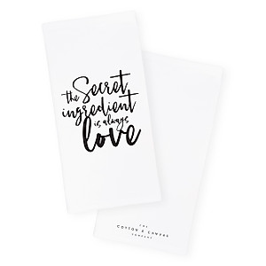 The Cotton & Canvas Co. The Secret Ingredient is Always Love Soft and Absorbent Kitchen Tea Towel, Flour Sack Towel and Dish Cloth