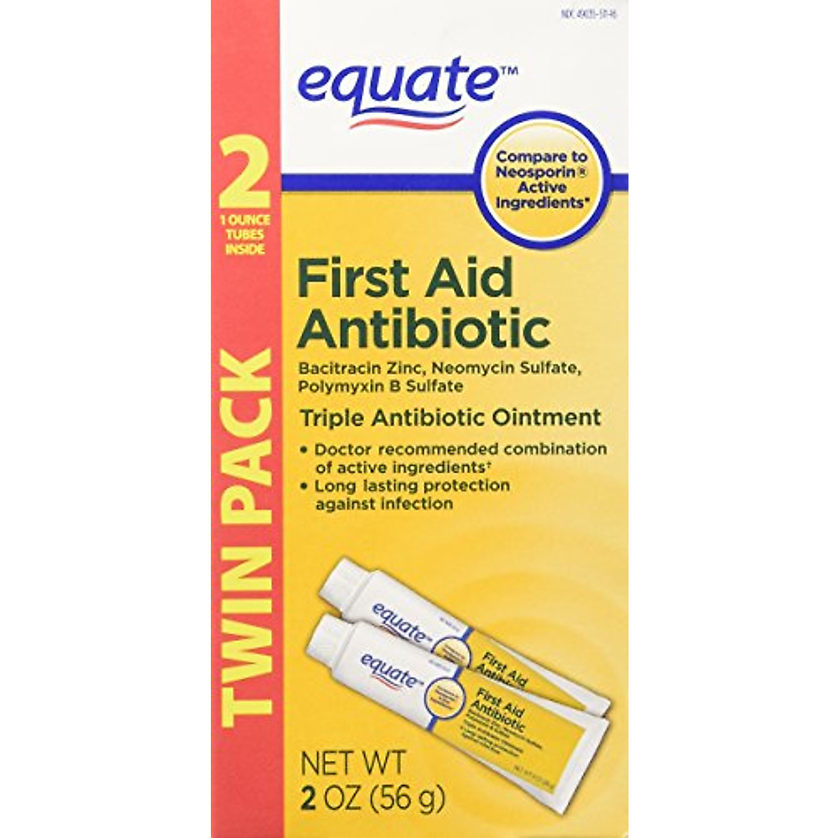 Equate Triple Antibiotic First Aid Ointment, 1 Ounce (Pack of 2) (Compare to Neosporin Active Ingredients) Twin Pack