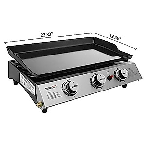 Royal Gourmet PD1300C 3-Burner Portable Propane Griddle, Regulator, Cover and Carry Bag Included, Tabletop Gas Grill, Outdoor Camping Cooking, Tailgating, Black