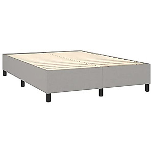 vidaXL Box Spring Bed Frame Home Indoor Bedroom Bed Accessory Wooden Upholstered Double Bed Base Furniture Light Gray 53.9"x74.8" Full Fabric