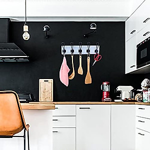 Rustic Coat Rack - Wall Mounted Solid Pine Wood 17" Entryway Coat Hooks - Rustic Hooks for Hanging Coats,Jacket,Clothes,Hats (1 Item Five Hooks, White with Black Hooks)