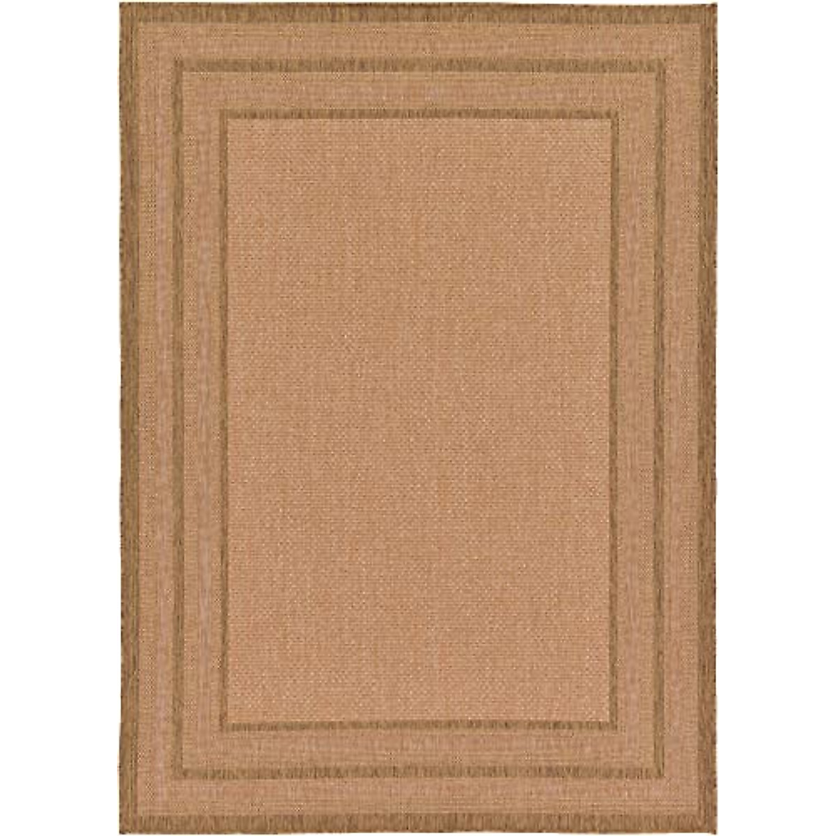 Unique Loom Outdoor Border Collection Area Rug - Multi Border (7' 1" x 10' Rectangle, Tan/ Light Brown)