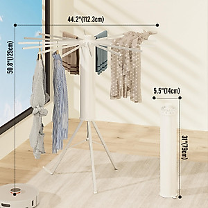 Dr.DJ Tripod Drying Rack, Foldable Octopus Standing Drying Rack Clothing with 16 Aluminum Drying Arms, Round Collapsible & Portable Handle for Laundry Room, Balcony, Bedroom, RV
