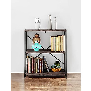 Bookshelf,3-Tier Folding Bookcase,Industrial Book Shelf,Rustic Wood Storage Shelves,Tall Bookshelf,Shelves For Bedroom,Office,Kitchen,Living Room,Study Room,No Assembly Folding Bookshelf,Black