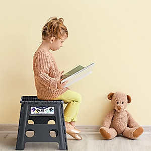 Delxo Folding Step Stool 13 inch Height Heavy Duty Foldable Step Stools for Adults and Kids,Kitchen Small Collapsible Fold Up Stepping Stool 1 Pack in Grey Dotted Texture