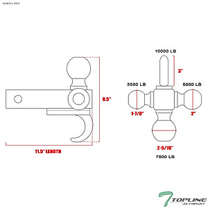 Universal 3-in-1 Rear Bumper Trailer Tow Hitch Loaded Tri-Ball Mount with Pin & Clip Kit Compatible with 2" x 2" Towing Receiver Tube