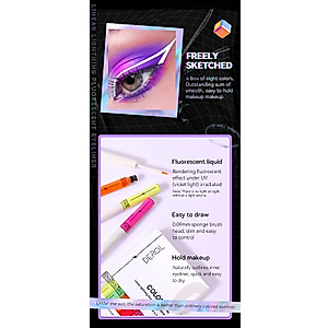 Kusslippe 8 Colors Neon Liquid Eyeliner Set, Long Lasting Colorful UV Glow Rainbow Matte Eyeliner Pen For Body Face Painting, 8 Count (Pack of 1)