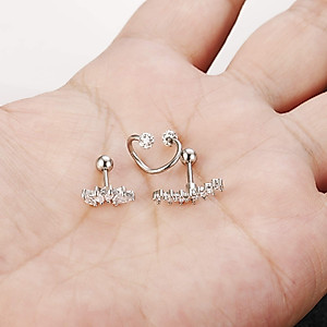 JOERICA 3 Pairs Stainless Steel Silver Ear Cartilage Earrings for Women Tragus Helix Earring Cute Conch Flat Back Piercing Jewelry 16G