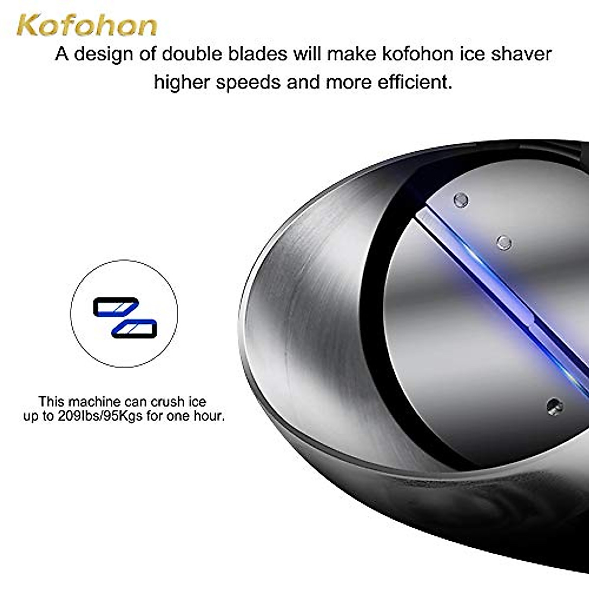 Ice Shaver,Electric Ice Crusher,Snow Cone Maker For Commercial&Home,Dual Stainless Steel Blades Shaved Ice Machine,216Lbs/H,Dual Lips&Higher Ice Outlet For Plates,Bowls And Cups,300W/2000RPM.