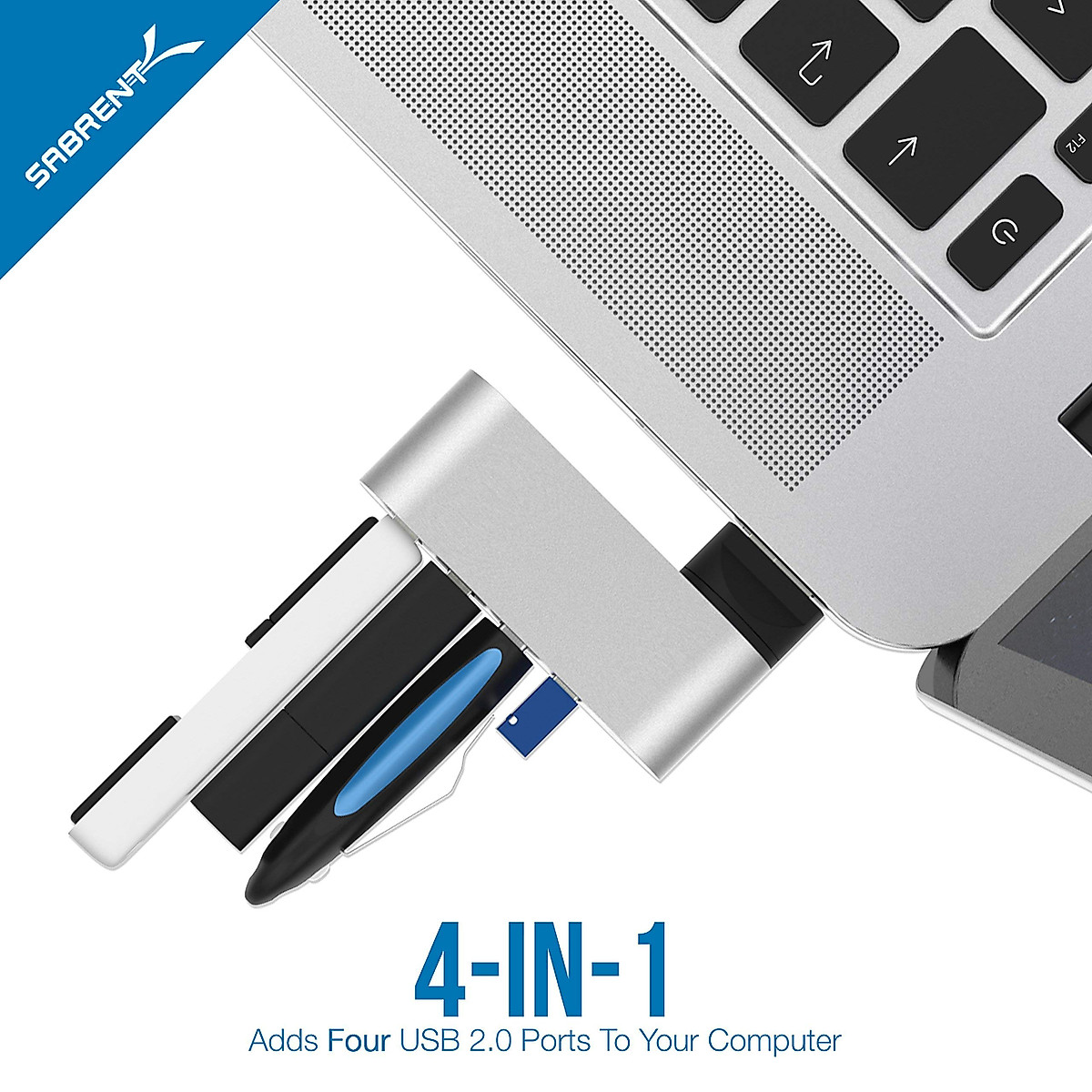 SABRENT Premium 4 Port Aluminum Mini USB 2.0 Hub + 22AWG 6 Feet USB 2.0 Extension Cable