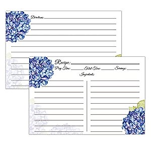 Recipe Cards 4x6, Premium Double-Sided Recipe Cards, 60 PCS Blank Recipe Cards for Wedding, Bridal Shower, Housewarming(4x6, Blue Hydrangea)