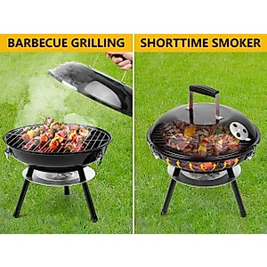 14Inch Portable Outdoor Charcoal Grill, Leonyo Small Tabletop BBQ Charcoal Grill Enamel Coated for Backyard Cooking, Camping, Picnics, Garden, Beach, Black