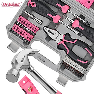 Hi-Spec 42pc Pink Household DIY Tool Set for Women. Home, Office and College Dorm Small Tool Kit of Starter Basic Ladies Tools
