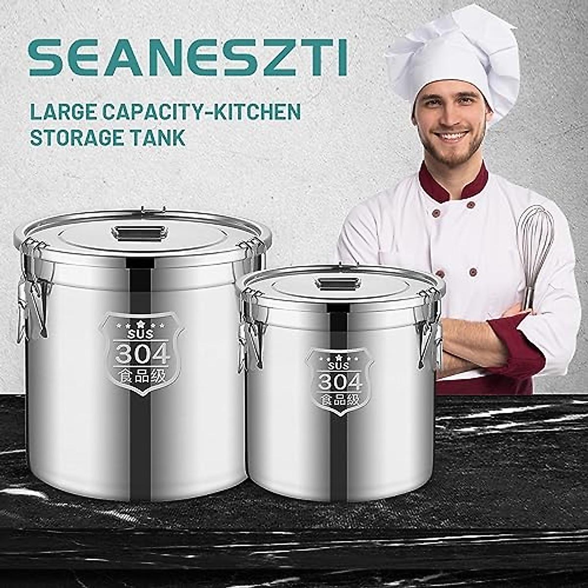 SEANESZTI 6L Stainless Steel Airtight Canister, Metal Containers with Lid, Food Storage Containers with Sealed for Noodles, Flour, Grains, Rice, Sugar, Tea, Coffee beans