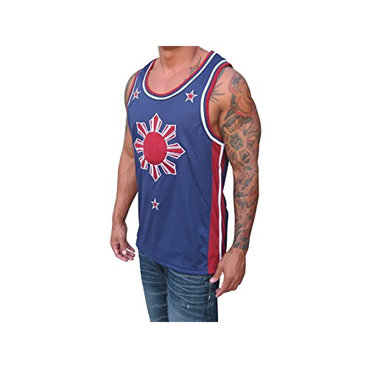Soljer Blue Red Filipino Basketball Jersey Tank Top Philippines Pinoy Pride (Large)