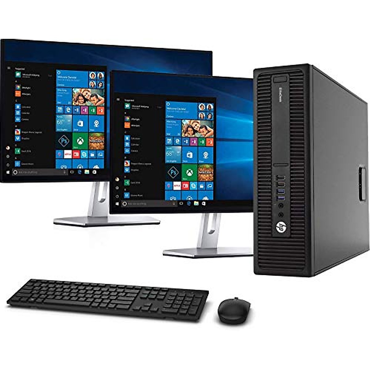 HP 800 G2 SFF Computer Desktop PC, Intel Core i5-6500 3.2GHz Processor, 16GB Ram, 512GB M.2 SSD, Wireless Keyboard & Mouse, WiFi | Bluetooth, HP Dual 23.8 LCD Monitor, Windows 10 Pro (Renewed)