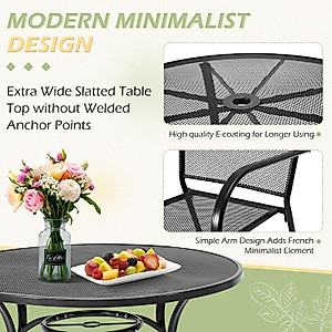 AECOJOY Metal Patio Table with Umbrella Hole, Outdoor Dining Table Steel Round Outside Table, Weather-Resistant Table 37 Inch for Lawn Backyard Garden Porch Bistro Dark Grey