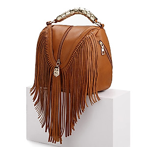 UKENENG Women's Crossbody Bag Shoulder Bag with Tassel (Brown)