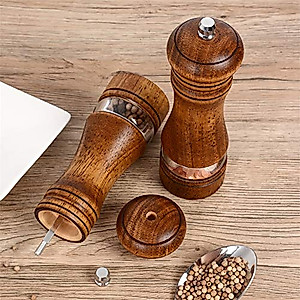 Haomacro Pepper Grinder,Wood Salt and Pepper Grinder Mills Sets, Classic Manual Salt Grinder Refillable Pepper Mill Sets with Acrylic Visible Window Adjustable Ceramic Grinding Rotor 6.5inch 2 Pack